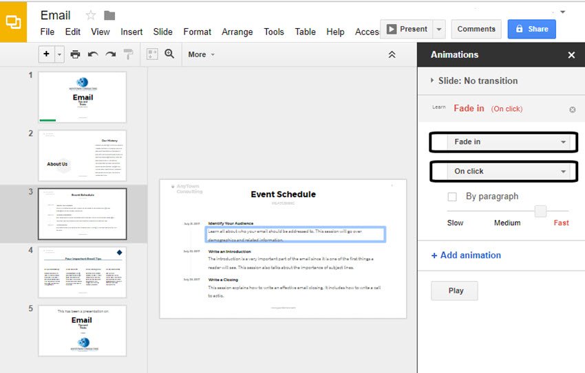 How To Use Google Slides Animations And Timed Transitions